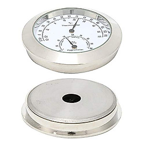 Guitar Case Hygrometer,Hygrometer Thermometer for Humidor Violin,Round Alloy Digital Thermometer Hygrometer Humidity Temperature Meter for Violin Guitar Case for Indoor and Outdoor(Silver)