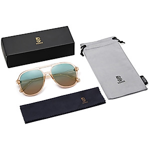 SOJOS Retro Polarized Aviator Sunglasses for Women Men Classic 70s Vintage Trendy Square Aviators SJ2174, Clear Brown/Green Gradient Brown