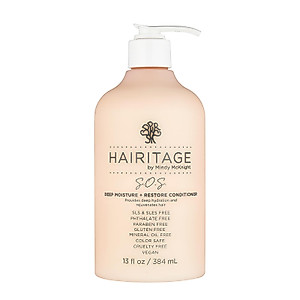Hairitage Deep Moisture & Restore Deep Conditioner with Safflower Oil for Dry, Thick Hair - Hydrating - for Coily + Curly + Wavy Hair Types - Vegan for Women + Men, 13 fl. oz.