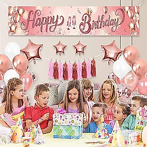 Rose Gold Birthday Party Decorations for Women, Happy Birthday Banner Backdrop, Rose Gold Stars Tassels Balloons Party Decorations Supplies for 16th 21st 30th 40th 50th Birthday Decorations Women Girl