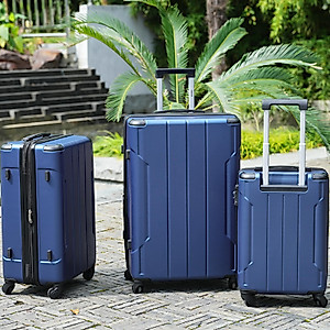 Merax Luggage Expandable Lightweight Spinner Suitcase with Corner Guards (Blue, 3-Piece Set (20/24/28)