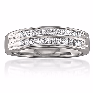 Beyond Brilliance 1/2 Carat Diamond, Channel-Set 14K White Gold Princess Cut Diamond Double Row Bridal Wedding Band Ring (I-J, I1-I2)