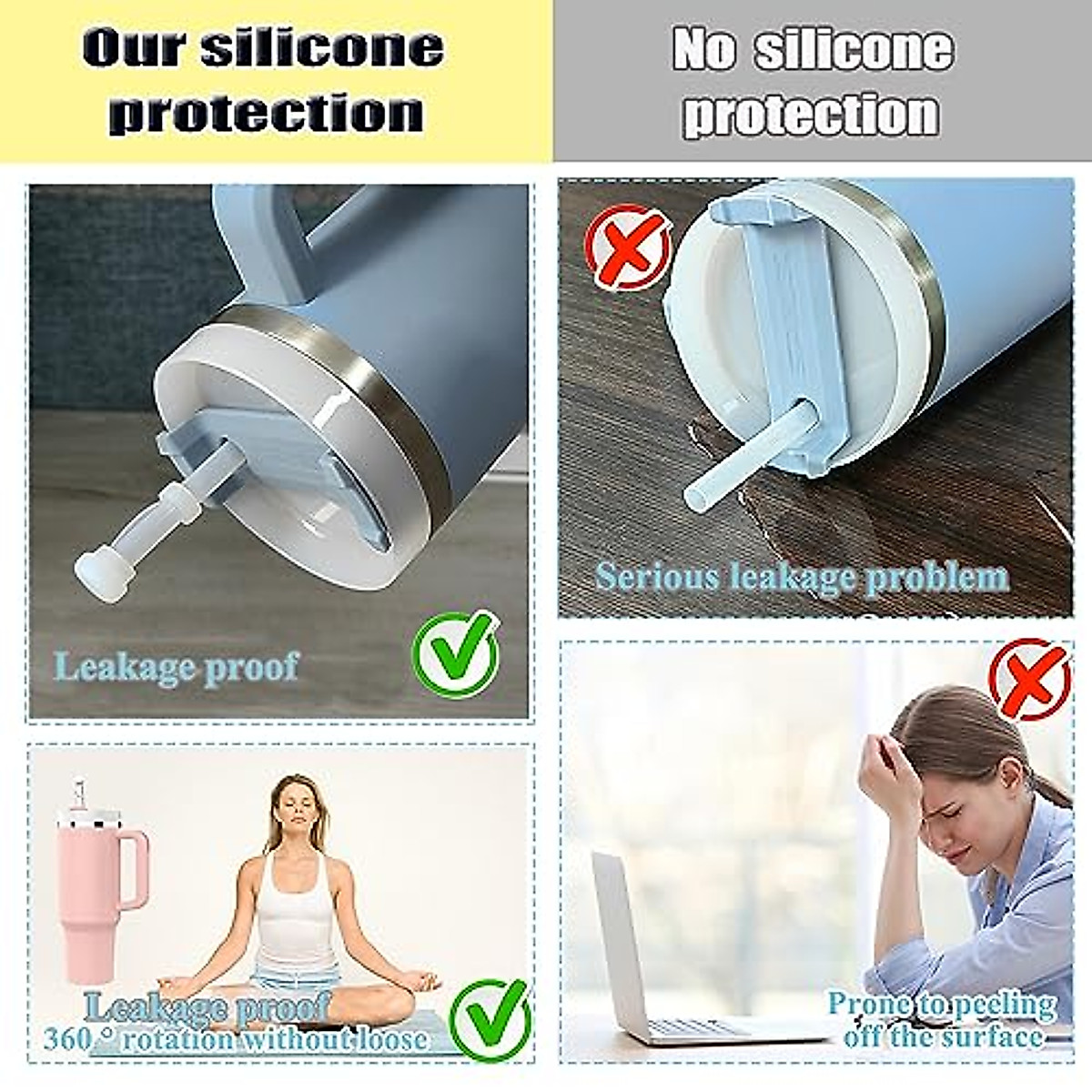 6 PCS Stanley Silicone Spill leak Stopper Set of 4, for Stanley Cup 1.0 40oz/ 30oz, Tumbler Accessories,2 Straw Cover Cap, 2 Square Spill Stopper and 2 Round Leak Stopper(NOT INCLUDE CUP)