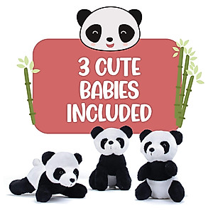 Prextex 13" Plush Panda Bear Zippered Carrier & 3 Cubs Plushies | Soft Panda Bear Stuffed Animal, Panda Plush Toy, Stuffed Panda Toys, Kid Toy, Pillow | Birthday Gifts, Panda Gifts for Girls&Boys