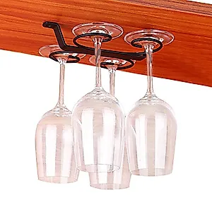 GeLive Under Cabinet Wine Glass Holder Stemware Rack Glass Storage Hanger With 4 Hooks Organizer for Kitchen and Bar (Black)