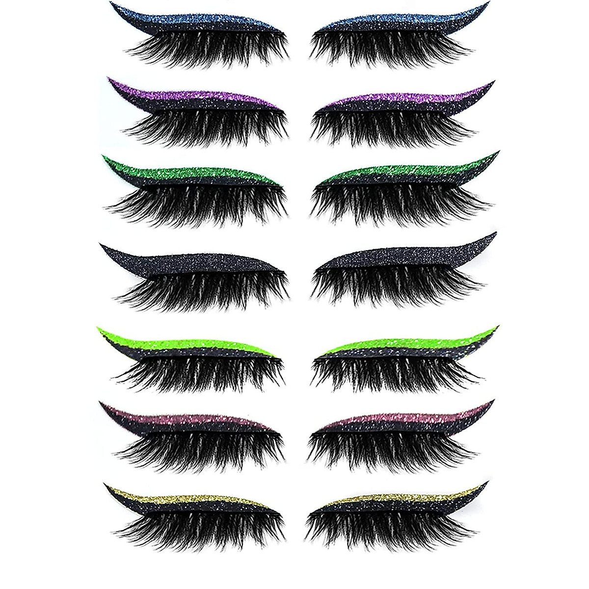 False Eyelashes,Reusable Eyeliner and Eyelash Stickers 7 Color Waterproof Reusable Eyeliner Eyelash Stickers Easy to Use and Remove,Women Make Up Eyeliner stickers