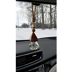 4 Pack,6ml(1/5 Fl Oz) Refillable Car Essential Oil Diffuser,Empty Car Air Freshener Pendant Perfume Aromatherapy Vials-Clear Glass Bottle With Wooden Caps & Hanging String-FREE 1 Funnel&Dropper