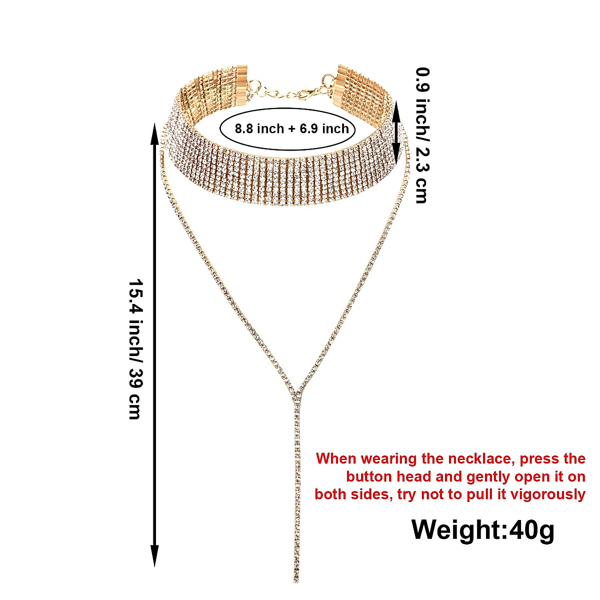 meekoo 2 Pieces Rhinestone Tassel Choker Necklace Multilayer Wide Collar Necklaces Tassel Chain Necklaces for Women Favor