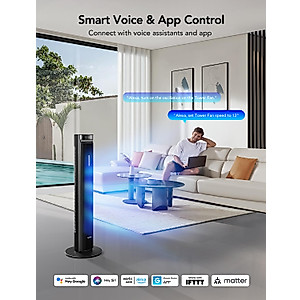 GoveeLife 42'' Tower Fan for Bedroom, Smart Floor Fans with 150° Adjustable Oscillating, APP & Voice Control, 5 Modes 12 Speeds up to 26ft/s, 24H Timer, 27dB Quiet Fan for Cooling Home Office Black
