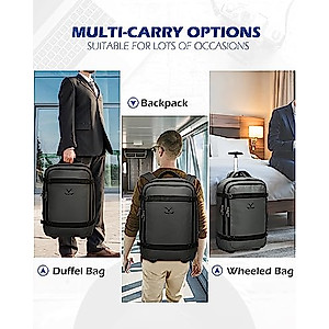 Hynes Eagle 42L Rolling Backpack Wheeled Backpack Flight Approved Travel Backpack Carry on Luggage Grey with 3PCS Packing Cubes Set Teal