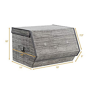 Giantex Storage Bins Set of 4 Stackable Cubes Fabric Baskets w/Lid, Side Handles, Magnetic Linen Container Boxes for Toys, Clothes, Files Foldable Closet Organize Bags 15”x14”x10” (Gray)