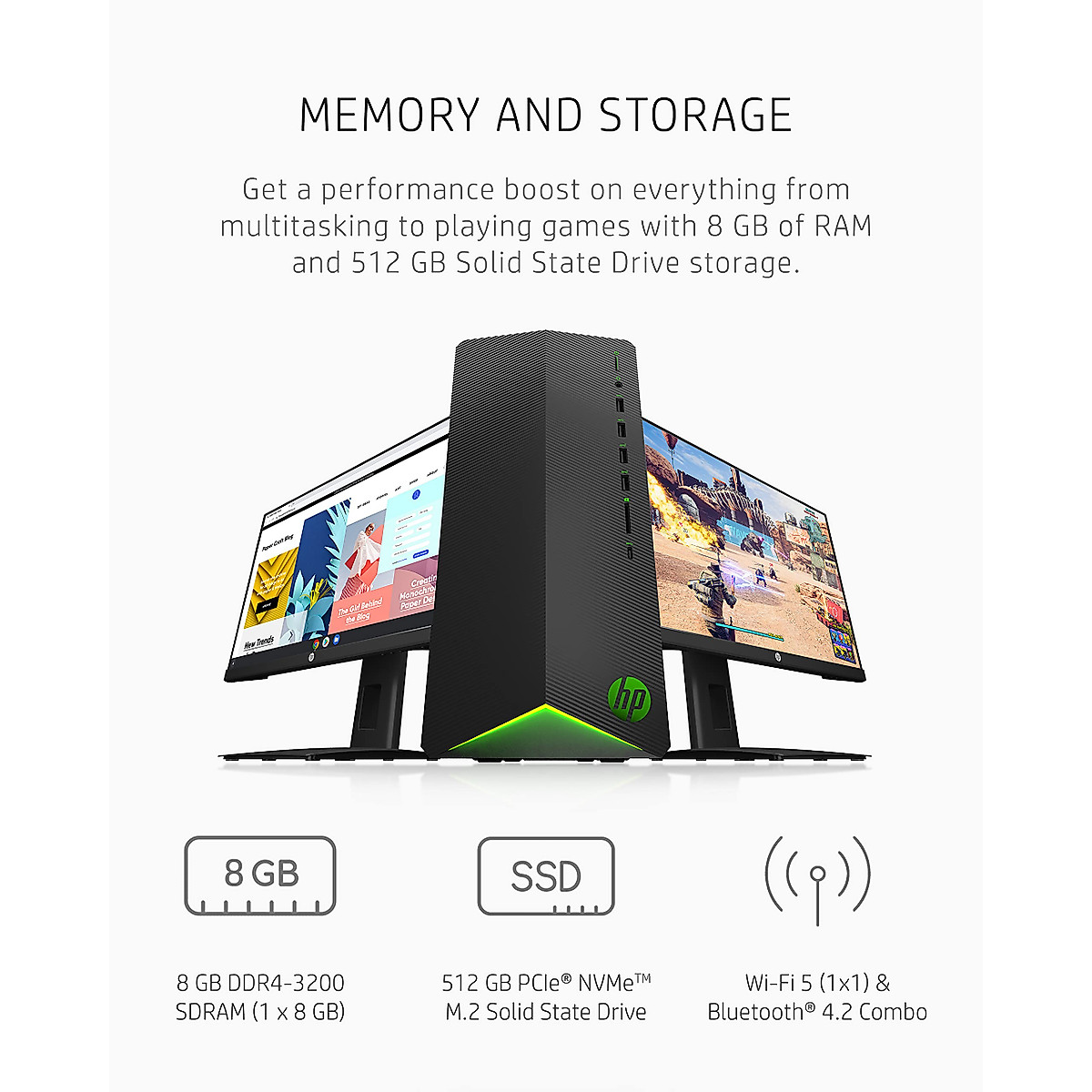 HP Pavilion Gaming PC, AMD Ryzen 5 5600G Processor, 8 GB RAM, 512 GB SSD, Windows 11, Wi-Fi 5 & Bluetooth 4.2 Combo, 9 USB Ports, Pre-Built Gaming PC Tower, Mouse and Keyboard (TG01-2030, 2021)