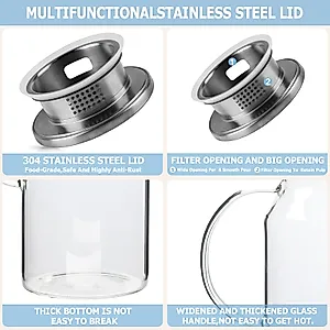 Yirilan Glass Pitcher, 2.6 Liter Water Pitcher with Lid, Large Juice Pitchers for Drinks, Glass Water Carafe, Glass Tea Jug, Beverage Pitcher