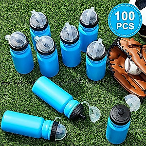 Mumufy 50 Pcs Sports Water Bottles Bulk 20 oz Plastic Water Bottles Reusable Mountain Bike Water Bottle Leakproof Blank Water Bottles for Sporting Events Boys Girls Adults (Light Blue)