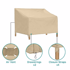 SunPatio Waterproof Patio Sofa Covers, Heavy Duty Outdoor Furniture Covers, Deep Seated Loveseat Covers with Air Vent/Closure Straps/Drawstrings, All Weather Protection, 60" L x 40" W x 32" H, Beige
