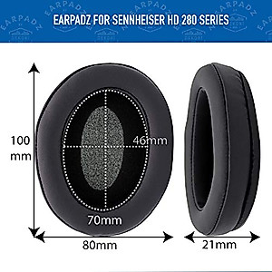 Earpadz Replacement for Sennheiser HD280Pro Ear Pads, Protein Leather Headphone Cushions (Midnight, Black, 1 Pair)