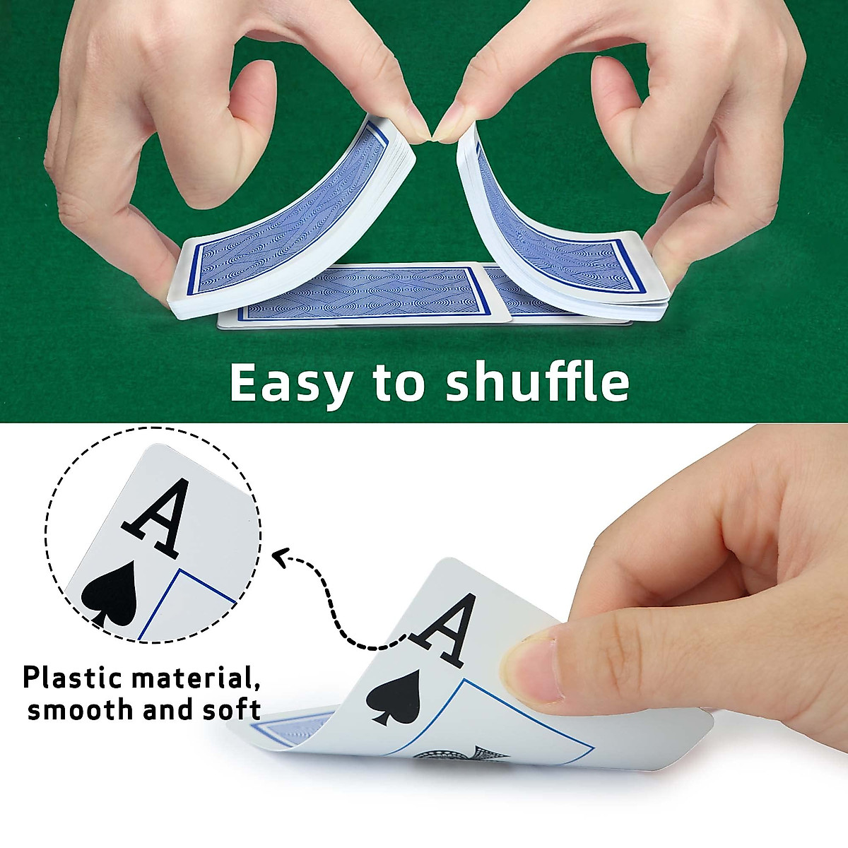 Neasyth Waterproof Plastic Playing Cards,large print playing cards,Jumbo Index, for Texas Hold'em, Blackjack, Pinochle, Euchre, for Pool Beach Water Games(1 PCS Blue+1 PCS RED)