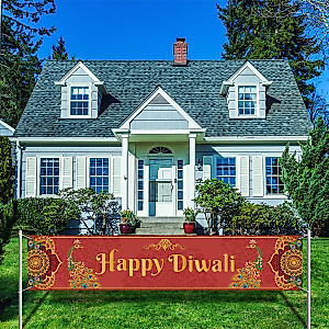 Diwali Peacock Decorations Outdoor Happy Diwali Banner for Fence Deepawali Indian Festival of Lights Decorations and Supplies for Home