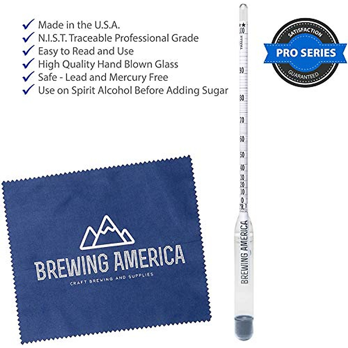 Hydrometer Alcohol Meter Test Kit: Distilled Alcohol American-Made 0-200 Proof Pro Series Traceable Alcoholmeter Tester Set with Glass Jar for Proofing Distilled Spirits - Made in America