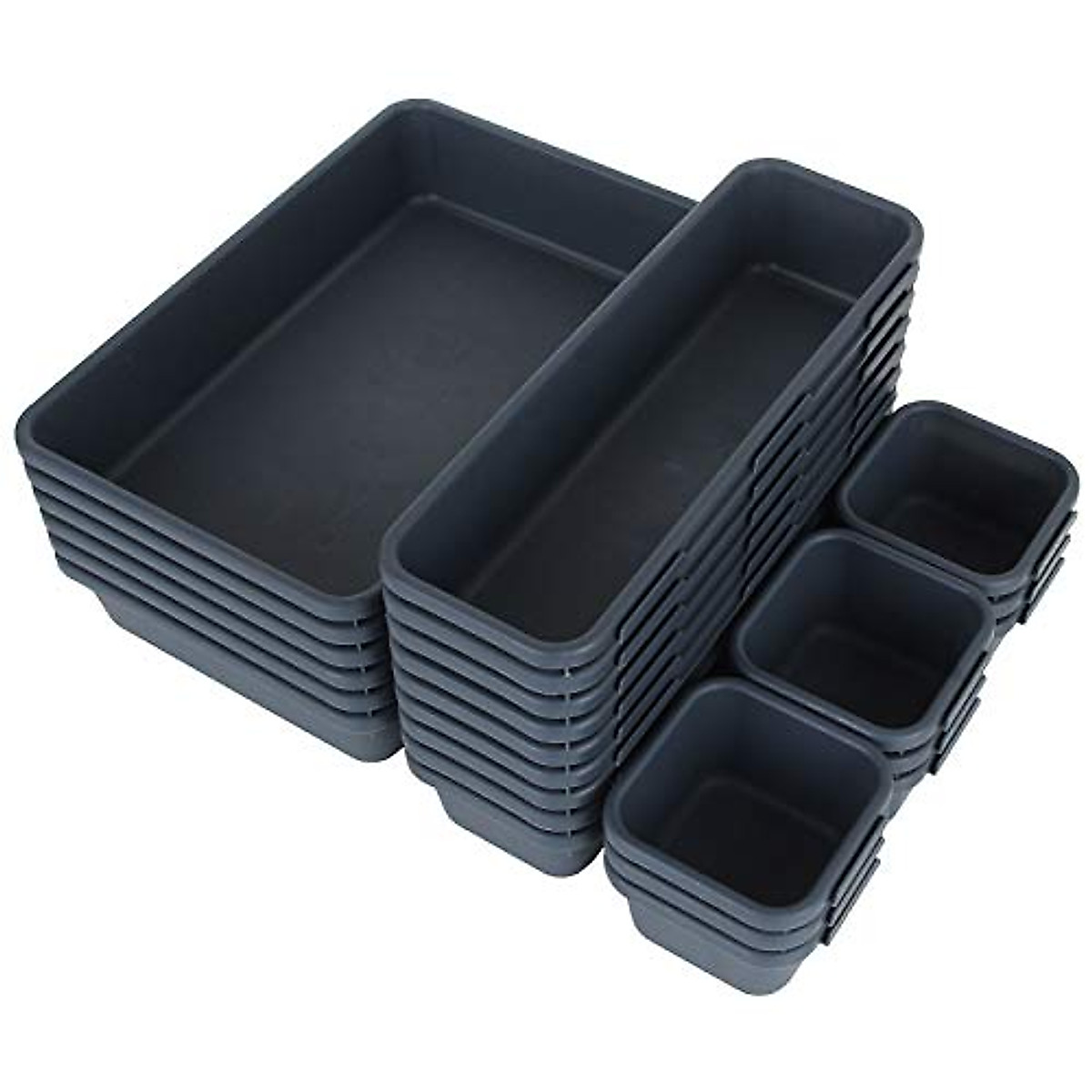 LISHINE Set of 24 Desk Drawer Organizer Set Interlocking Shallow Drawer Organizer Tray Dividers Organizer and Storage Bins Container for Kitchen Bathroom Makeup Office Vanity Bedroom Dresser