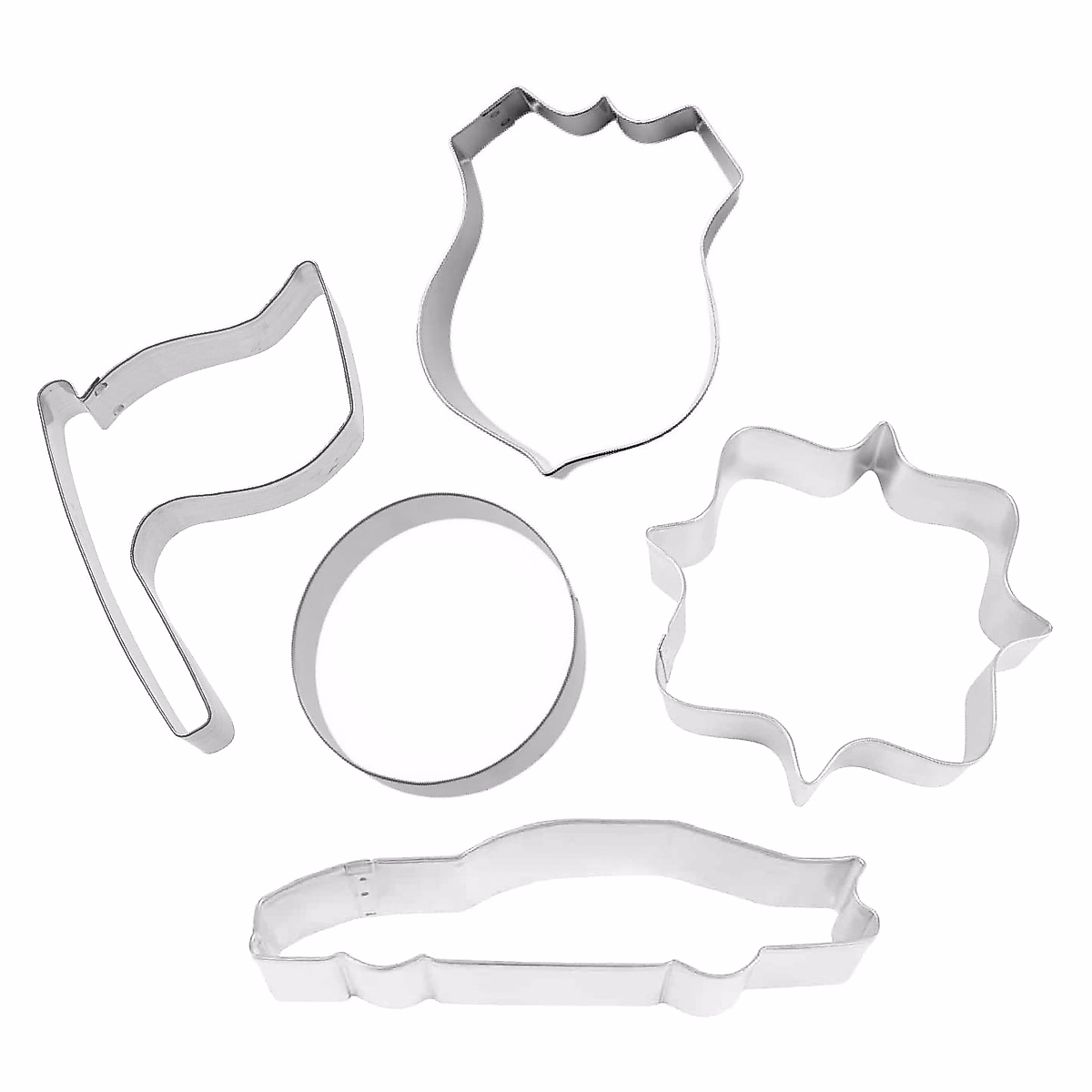 Hwy Route 66 Cookie Cutter 5 Piece Set from The Cookie Cutter Shop - Circle Wheel/Tire, Flag, Route 66 Sign, Square Plaque, Race Car Cookie Cutters – Tin Plated Steel Cookie Cutters