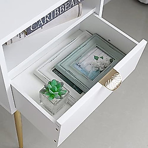 White Mid Century Modern Nightstand, Wood End Table for Living Room, Bed Side Table, Night Stand with Drawer and Shelf, Sturdy Construction, Easy Assembly