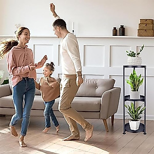 3 Tier Plant Stand Indoor Outdoor 34'' Extra-Tall Metal Plant Stands for Potted Plants Multiple Tiered Plant Shelf Vertical Black Iron Planter Rack Large Flower Pot Holder Table for Patio Corner