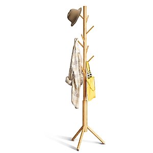 FILWH Bamboo Coat Rack Freestanding Adjustable Coat Tree with 3 Sections & 8 Hooks Easy to Assemble Coat Hanger Stand for Bedroom Office Hallway Entryway Bedroom Coat Rack（Natural）