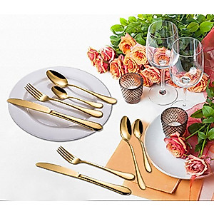 Flatware Set, Magicpro Modern Royal 45-Pieces gold Stainless Steel Flatware for Wedding Festival Christmas Party, Service For 8