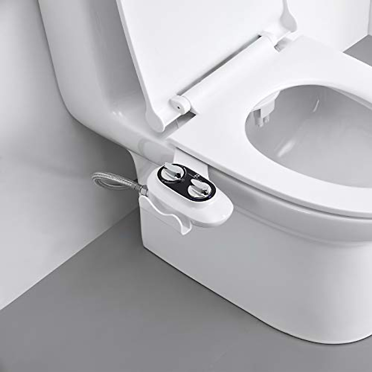 Bidet Toilet Seat Attachment, Non-Electric Self Cleaning Dual Nozzle (Posterior/Feminine Wash) Fresh Water Sprayer Bidet with Adjustable Water Pressure Switch and Mobile Phone Holder