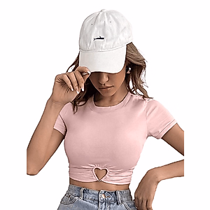 SOLY HUX Women's Summer Crop Top Short Sleeve T Shirt Cute Tee Light Pink L