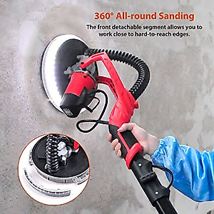 Electric Drywall Sander,750W Popcorn Ceiling Sander with Double-Deck LED Lights,Power Drywall Sander with 6 Variable Speed,1000-2100 RPM,Extendable Aluminum Handle,Long Vacuum Pipe,12 Sanding Papers