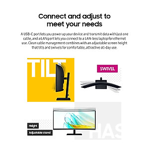 SAMSUNG 34” ViewFinity S65UA Series Ultrawide QHD Curved Monitor, HDR10, 100Hz, 350 nit, USB- C, Adjustable Stand, Intelligent Eye Care, LS34C650UANXGO, Black