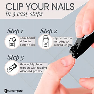 Tweezer Guru Nail Clippers - 2 Pack Professional, Stainless Steel Toe & Finger Nail Clipper Set for Men, Women and Kids - Curved Edge, Matte Black