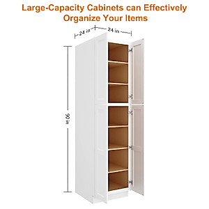 ROOMTEC 90" Kitchen Pantry Storage Cabinet - Modern Tall Storage Cabinet, 4 Doors & 5 Adjustable Shelves, Freestanding Utility Cupboard for Kitchen, Living Room, Dining Room