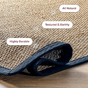 nuLOOM 8x10 Elijah Seagrass Area Rug, Navy, Solid Farmhouse Style, Cotton Bordered, Basketweave, Natural Fiber, For Bedroom, Dining Room, Living Room, Hallway, Office, Kitchen, Entryway