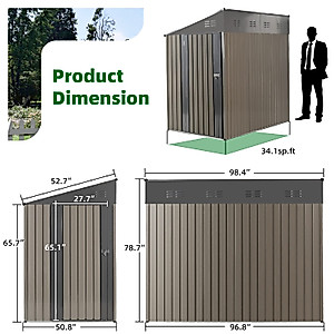 GRAVFORCE Metal Outdoor Storage Shed 4 x 8 FT, Steel Garden Shed with Lockable Door, Metal Sheds for Bike, Garbage Can, Tool, Lawnmower, Outside Sheds & Outdoor Storage for Backyard Patio