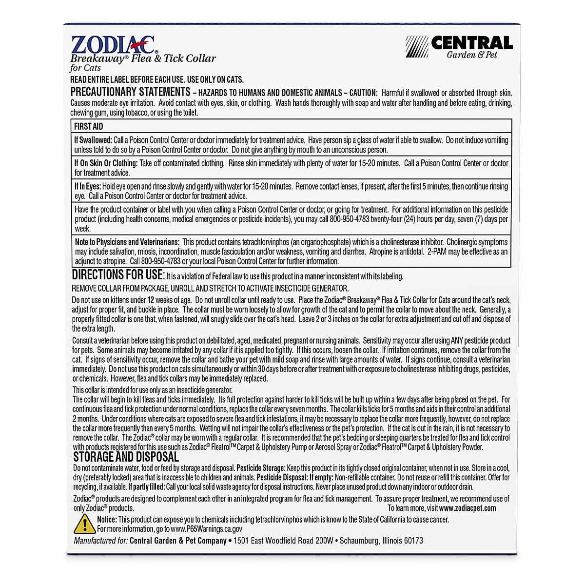 Zodiac Breakaway Flea and Tick Collar for Cats, 13"