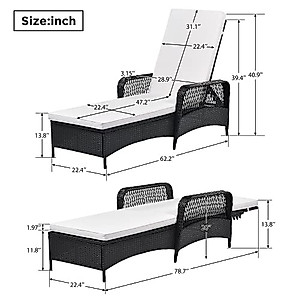 QWEZXCMI Patio Chaise Lounges, Outdoor Garden Pool PE Rattan Wicker Reclining Chaise with Cushion and Armrest, Wicker Sun Lounger with Adjustable Backrest,1pc