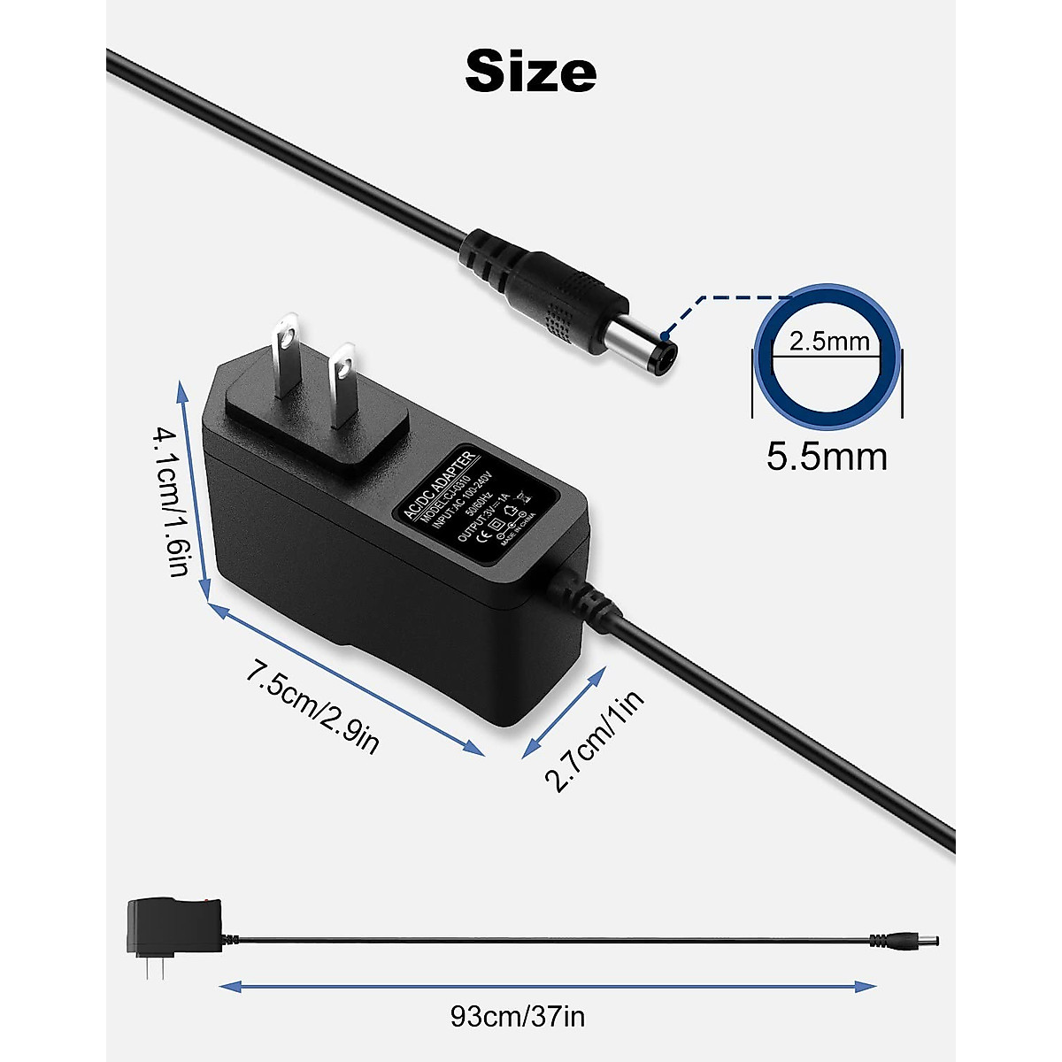 3A 1A DC Power Supply Adapter 3 Volt AC Adapter 100-240V 50-60Hz AC to DC 3V 1A Power Adapter, 3V DC Power Suply 1A Transformer with 5.5mm x 2.5mm Tip for Mini Fan Electric Toothbrush Fountains