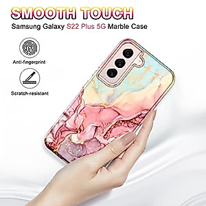 Btscase for Samsung Galaxy S22+/S22 Plus 5G Case, Marble Pattern 3 in 1 Heavy Duty Shockproof Full Body Rugged Hard PC+Soft Silicone Drop Protective Women Girl Covers for S22+/S22 Plus, Rose Gold