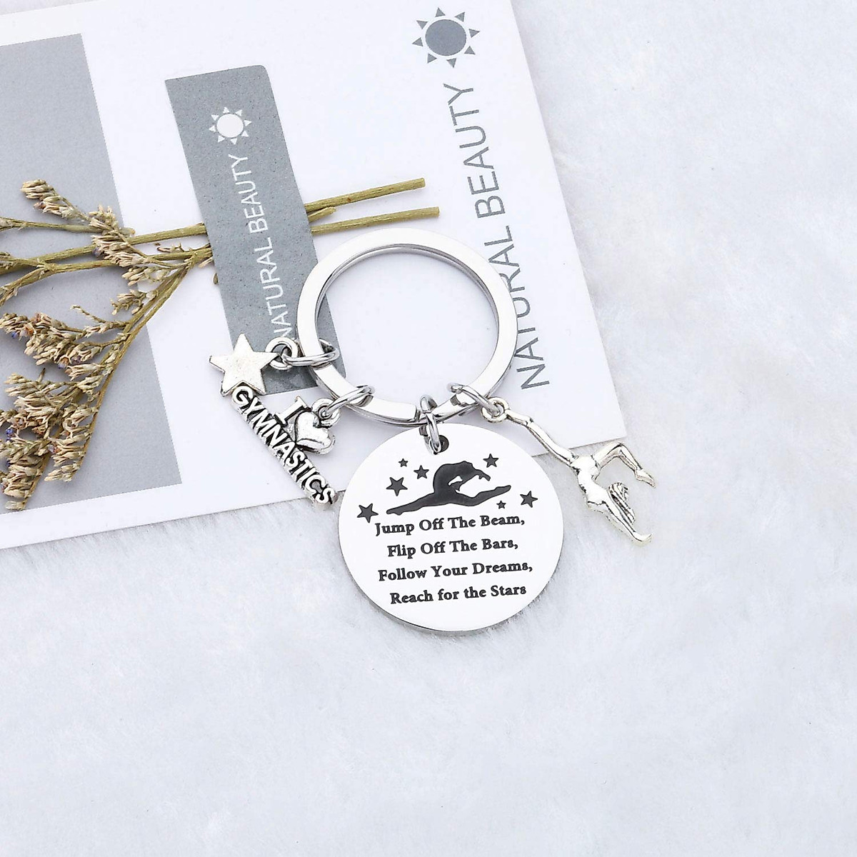 WSNANG Gymnastics Team Gifts Jump Off The Beam Flip Off The Bars Follow Your Dreams Reach For The Stars Keychain (Reach for the Stars KC)