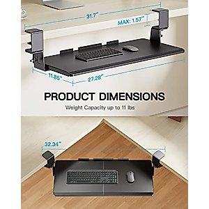 HUANUO Keyboard Tray Under Desk, Ergonomic Corner Keyboard Tray with 45° Adjustable C Clamp for L Shaped Desk, Slide Out Computer Keyboard & Mouse Tray, 27.28" W x 11.85" D, Black