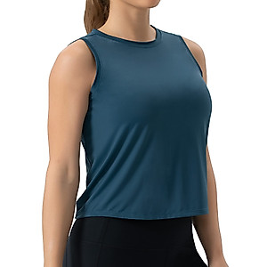 Ice Silk Workout Tops for Women Quick Dry Muscle Gym Running Shirts Sleeveless Dark Blue Green
