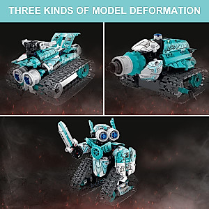 UNIQUE KIDS Building Remote Control STEM Building Kit for Boys 8-12 Tracked Racer Car/Tank/Robot 3 in 1 Educational Toys for 6 7 8 9 10 11 12 + Year Old Boys and Girls Birthday Gifts for Kids (Blue)