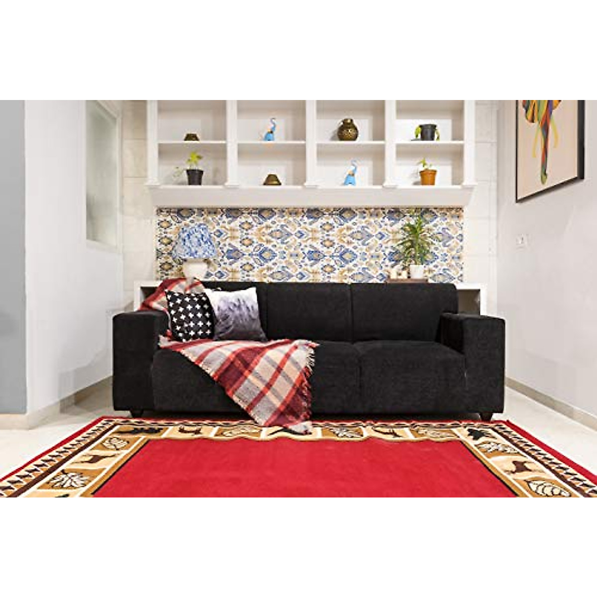 Furnish my Place 631 Red 7'8"x9'8" Wildlife Bear Rustic Moose Decor Lodge Cabin Area Rug, Elegant and Durable Mat, Red