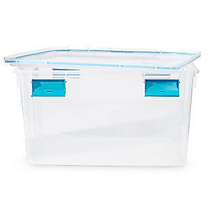 54 Quart Clear Plastic Stackable Storage Container Box Bin with Air Tight Gasket Seal Latching Lid Long Term Organizing Solution, 4 Pack