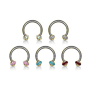 Crystals Paved Around ball Gold PVD Over 316L Surgical Steel Horseshoes for Ear Cartilage, Daith, Eyebrow, Nose Septum and More (Clear)