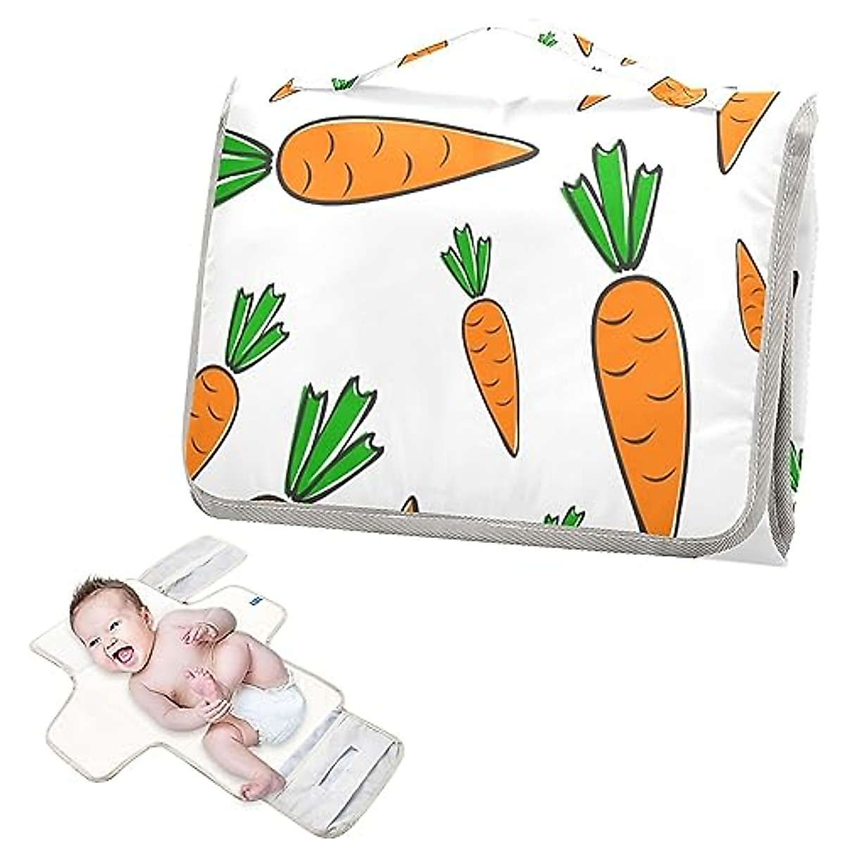 Bulletgxll Carrot Portable Diaper Changing Pad Waterproof Changing Pad with Baby Tissue Pocket and Magic Stick for Newborn Baby.