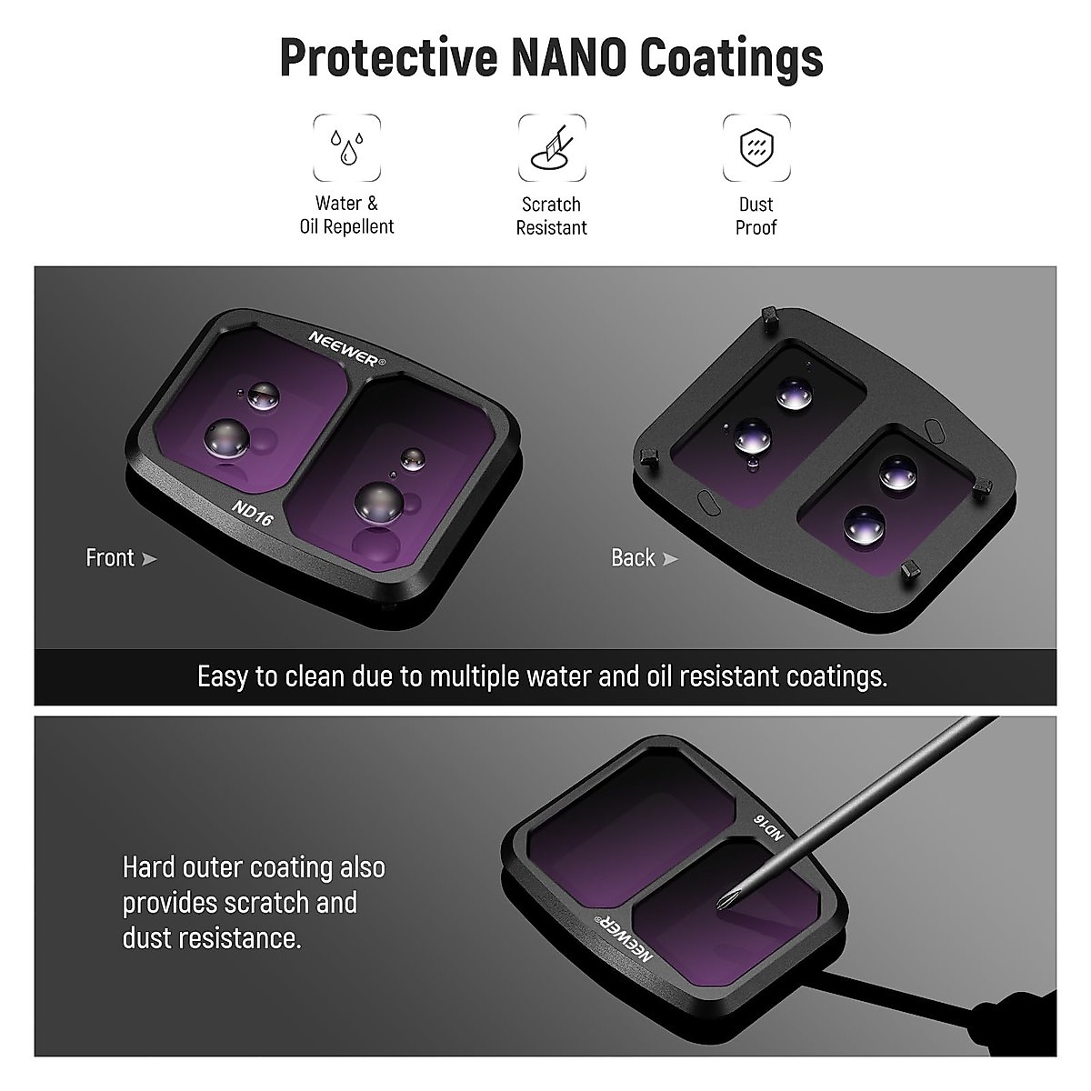 NEEWER ND & CPL Filter Set Compatible with DJI Air 3, 4 Pack ND16 ND32 ND64 CPL Polarizer Neutral Density Filter Kit, Secure Attach/Multi Coated HD Optical Glass/Lightweight Frame